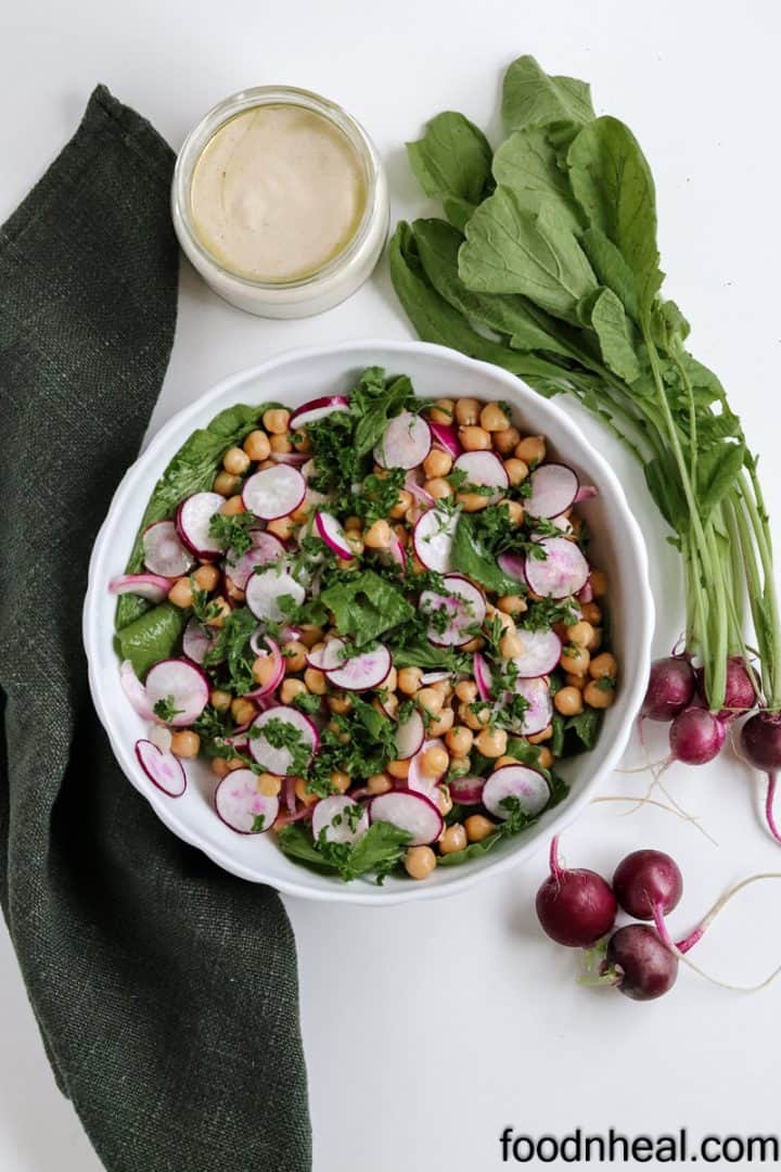Radish salad with radish leaves| The tahini sauce is amazing! - FOODHEAL